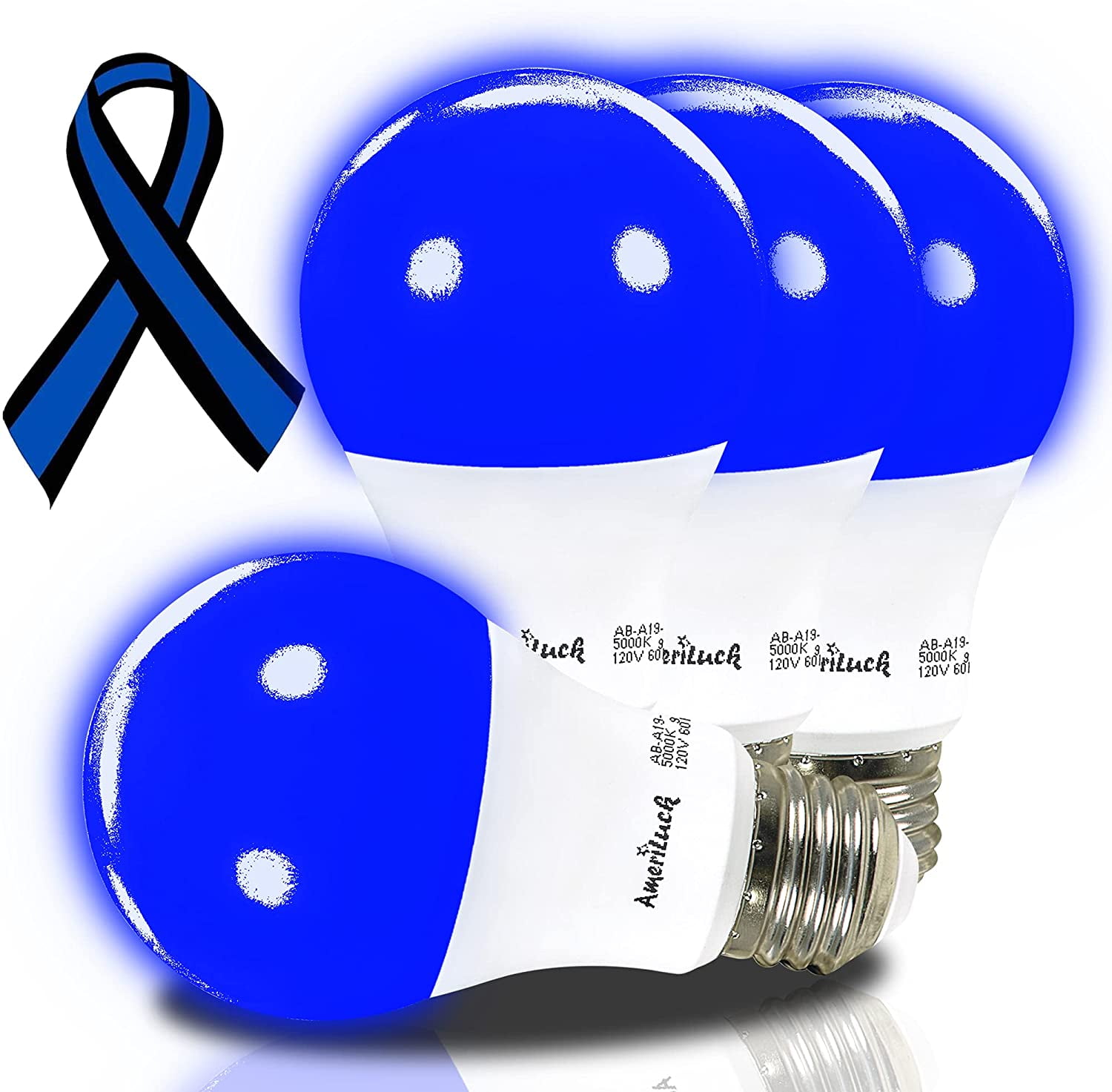 AmeriLuck 4Pack Cobalt Blue Color A19 LED Bulbs with Black Light Effect ...