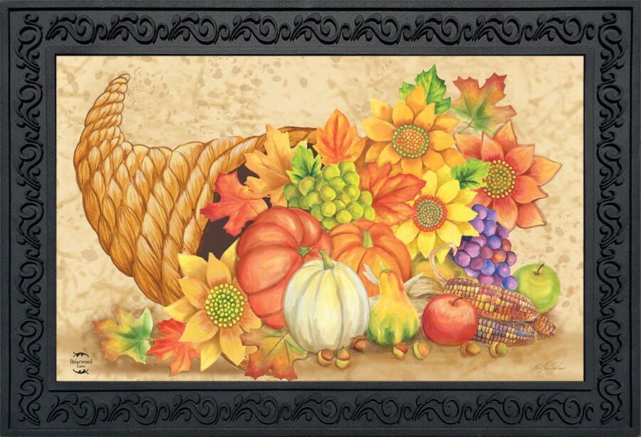 Fall Bounty Cornucopia Doormat Thanksgiving Floral Indoor Outdoor 18" x ...