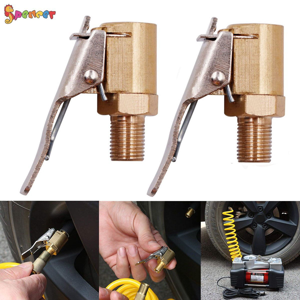 Spencer 2Pcs 8mm Brass Tyre Inflator Valve Connector Air Chuck Tire ...