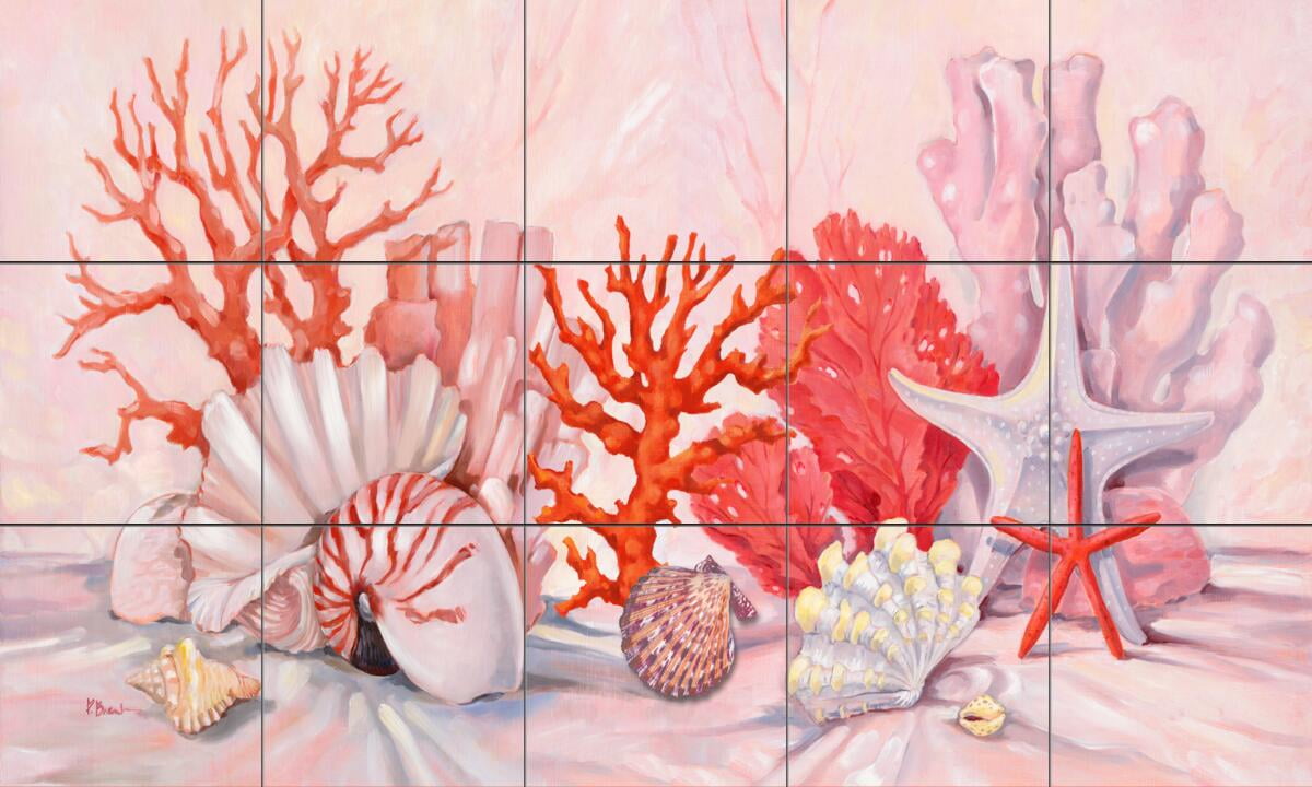 Tile Mural Bathroom Backsplash - Coral Still Life Border - by Paul ...
