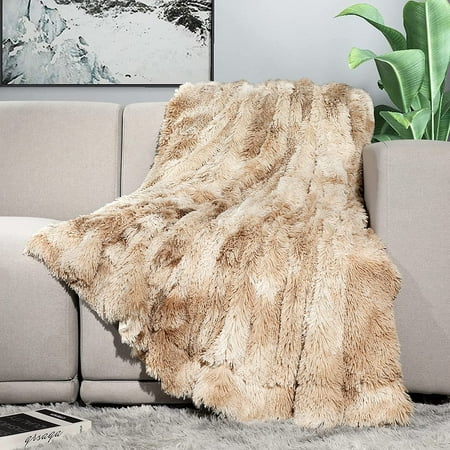 Decorative Soft Fluffy Faux Fur Throw Blanket 50" x 60",Reversible Long ...