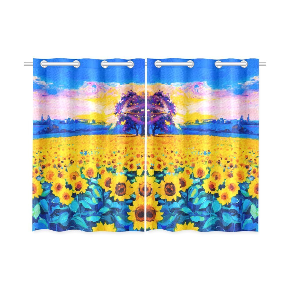 MYPOP Sunflowers Window Curtain Kitchen Curtain 26x39 inches (Two Piece ...