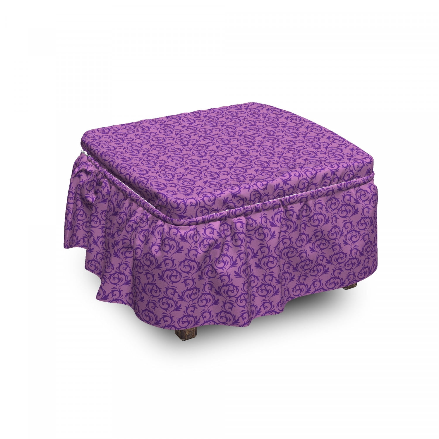 Vintage Ottoman Cover, Rococo Scroll Curls, 2 Piece Slipcover Set with ...