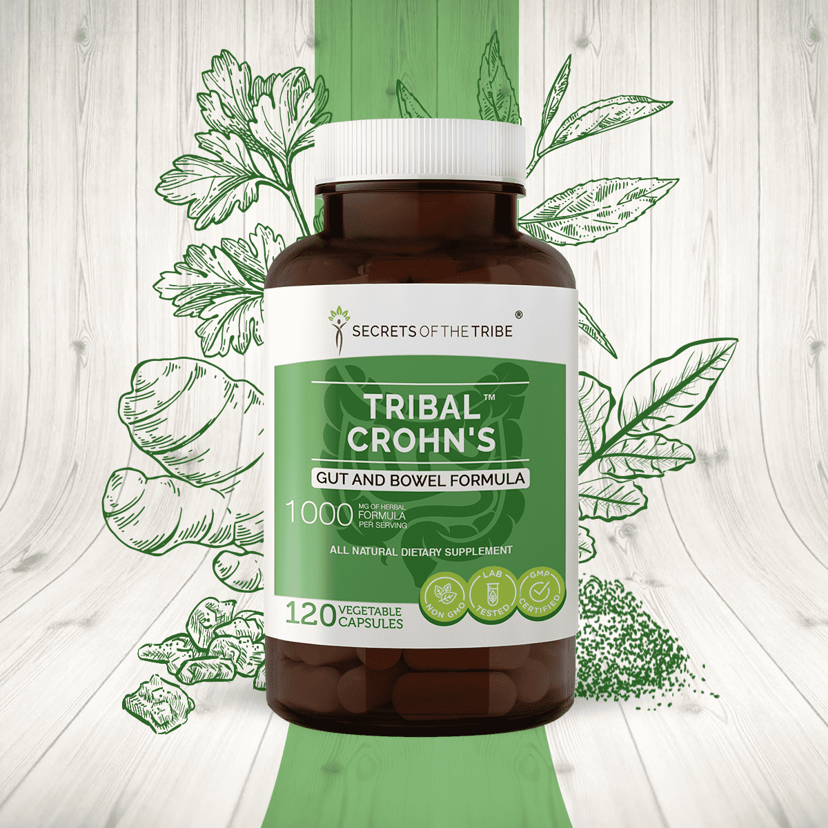 Tribal Crohn's 120 Capsules, 500 mg, Slippery Elm, Parsley, Marshmallow ...