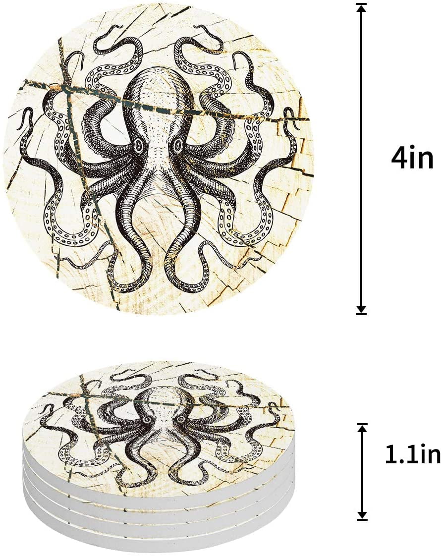 FMSHPON Octopus Set of 6 Round Coaster for Drinks, Absorbent Ceramic ...