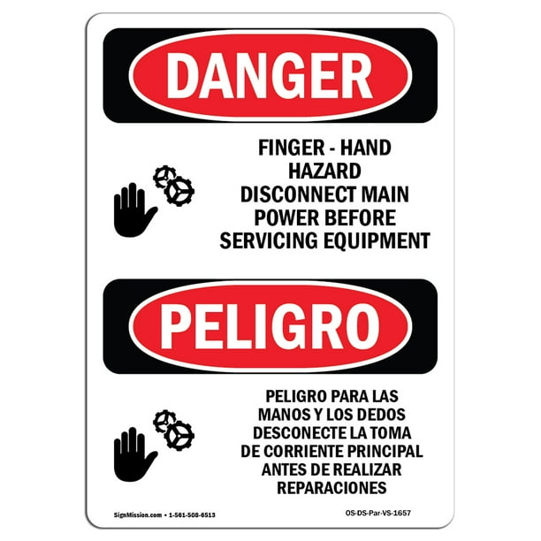 OSHA Danger Sign - Finger - Hand Hazard Bilingual | Choose from ...