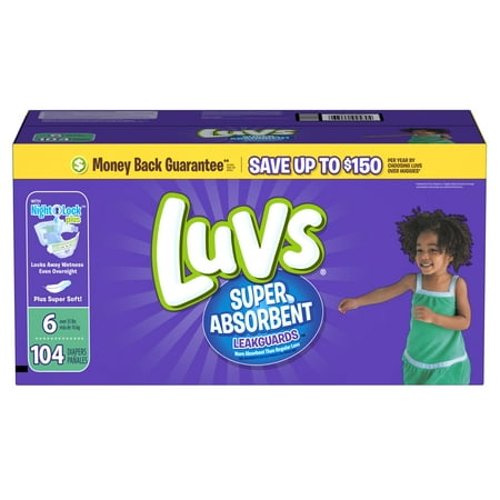 Luvs Super Absorbent Leakguards Newborn Diapers, Size 6, 104 Count ...