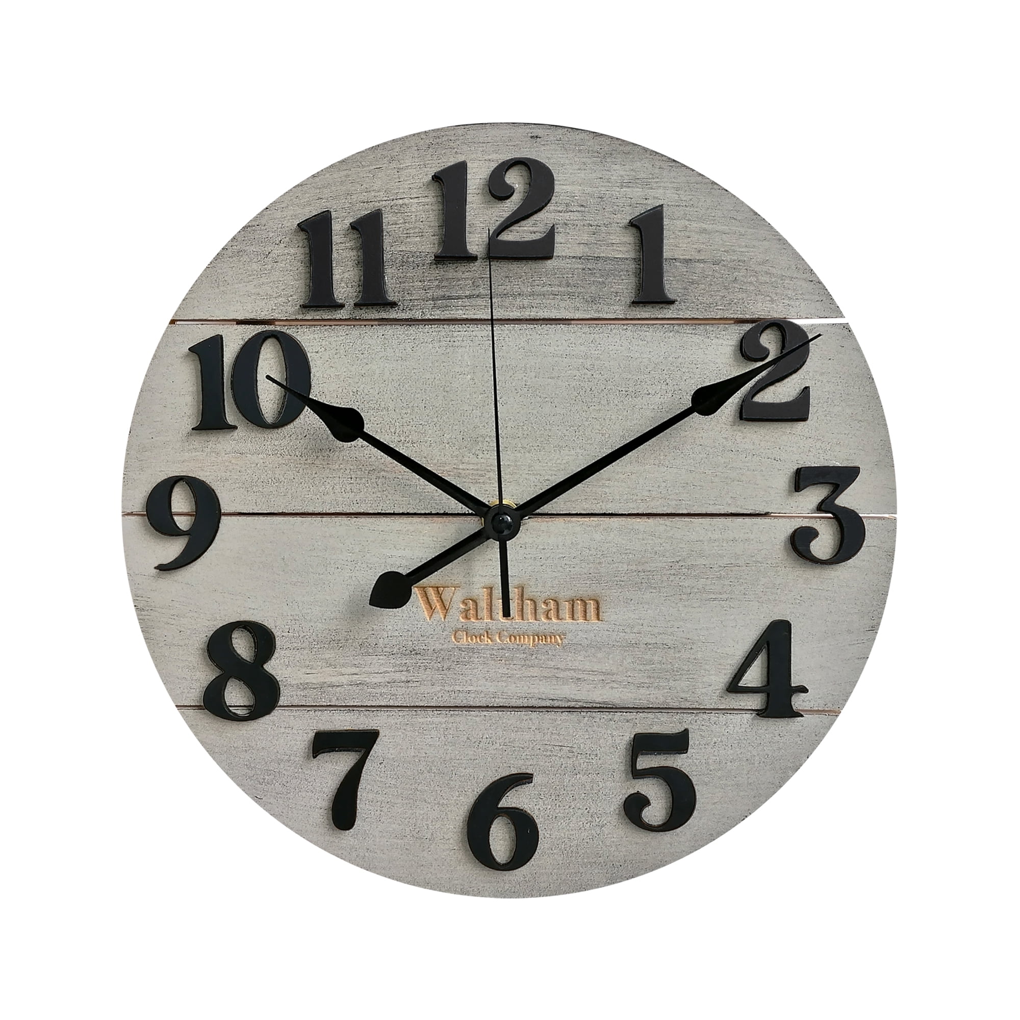 Waltham Real Wood Wall Clock, 12 inch, Battery Operated, Grey Finish ...