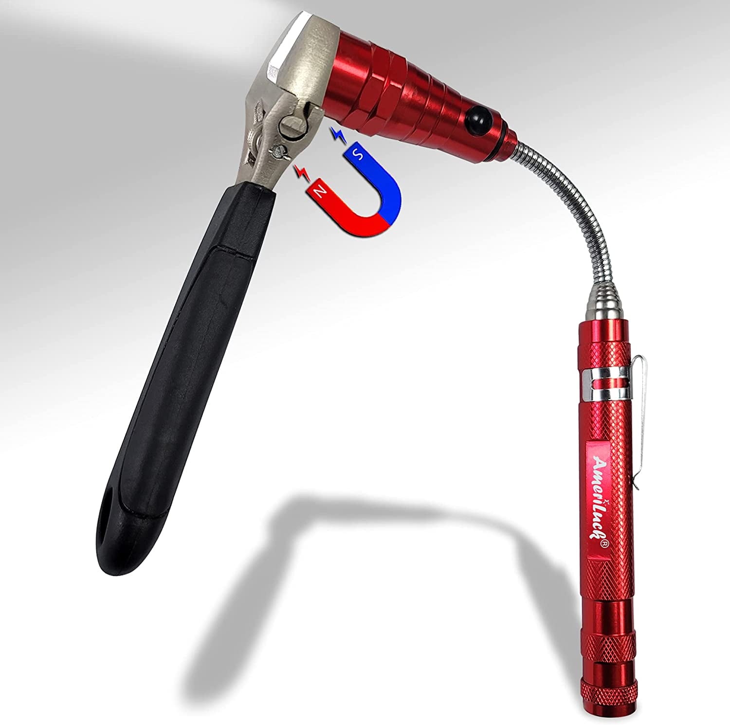 AmeriLuck Telescopic Pickup Tool with LED Flashlight, Extensible Rod ...