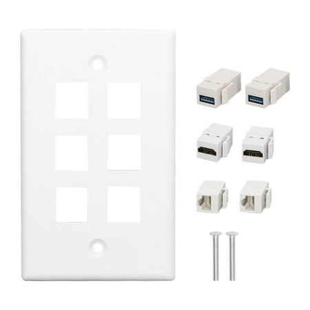 Cat 6 Ethernet Wall Plate, 6 Port Wall Plate Widely Compatible ABS No ...
