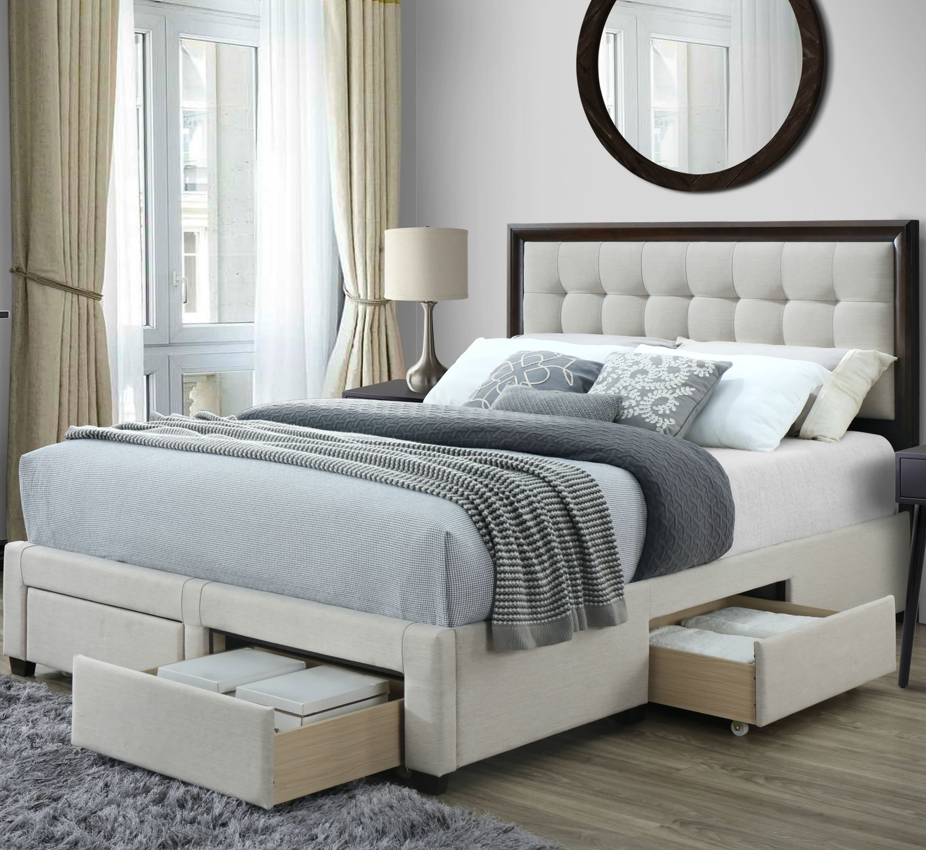 DG Casa Soloman Upholstered Panel Bed Frame With Storage Drawers And