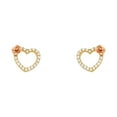 14k REAL Yellow Gold Heart with Rose Flower Stud Earrings with Screw ...