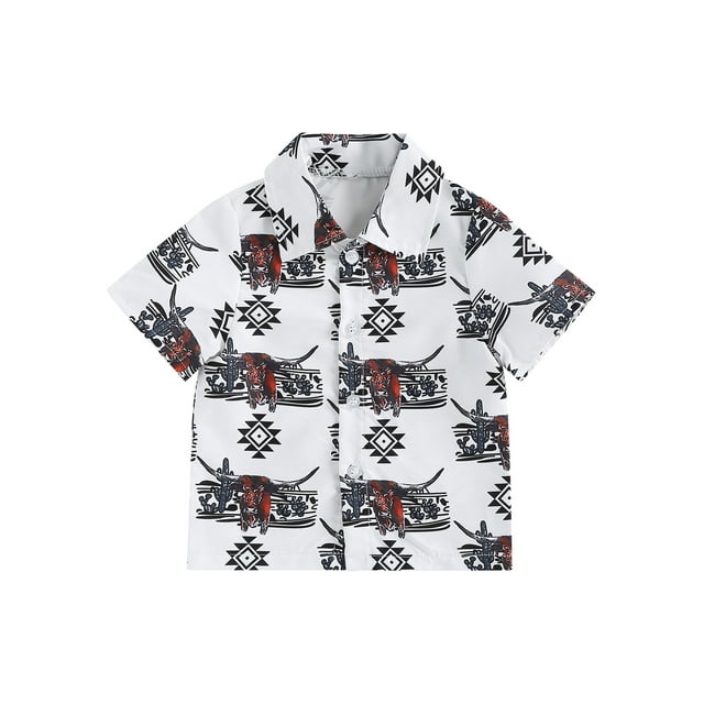 Lamuusaa Western Baby Shirt Romper, Short Sleeve Cow Print Button Up Lapel Bodysuit Newborn ...