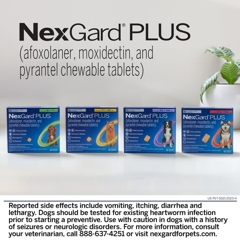 NexGard Plus Flea Tick Heartworm Chewable for Dogs 66.1 132 lbs Beef Flavor Red Box Walmart