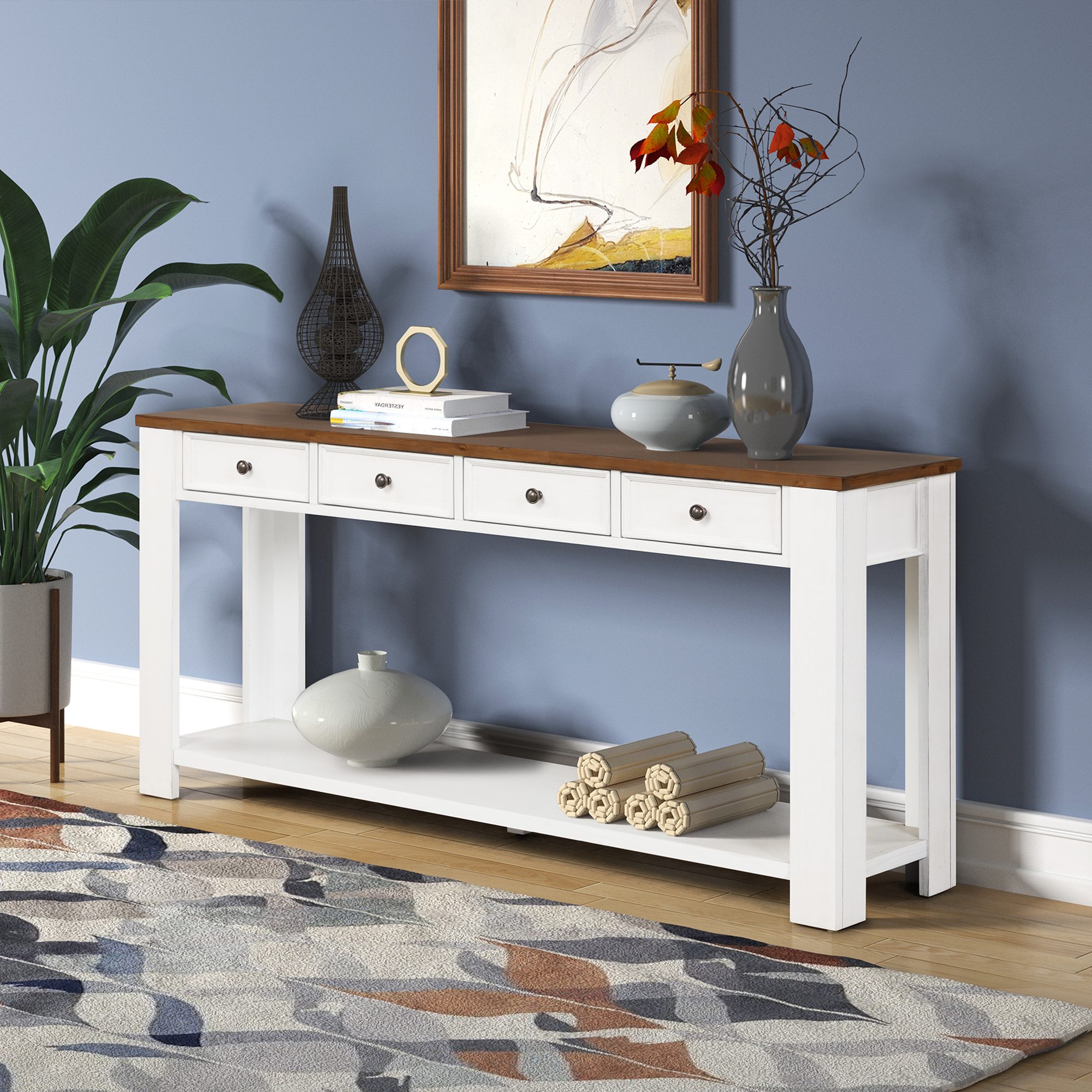 CJC Entry Console Table 63" Storage Sideboard with 4 Drawers and Bottom ...