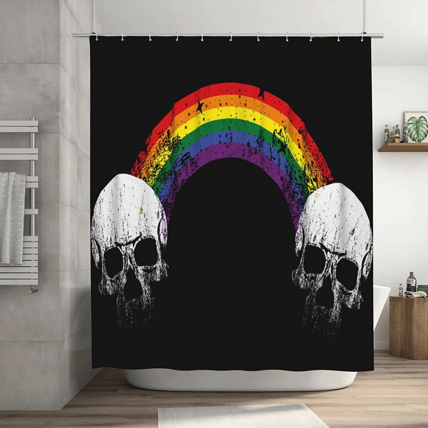 Mystic Skeleton Shower Curtain Rainbow Stars Boho Shower Curtain Set ...