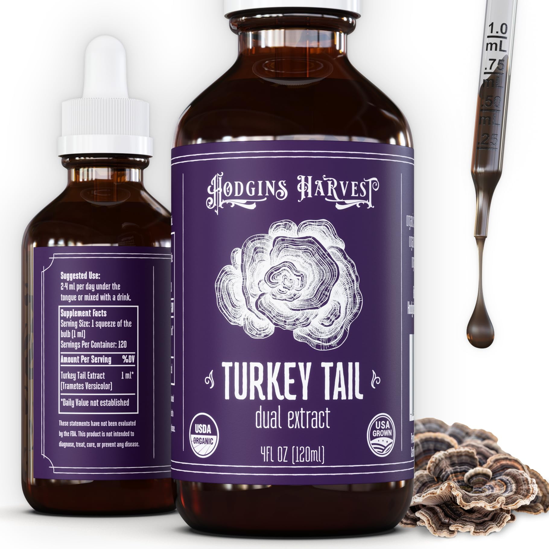 Tincture Hodgins Harvest, cola de pavo orgánica, 120 ml, extracto doble ...