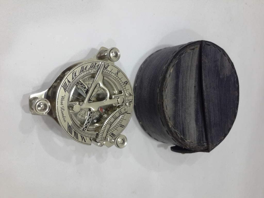 Nautical Style Chrome West London Sundial Compass With Leather Case ...