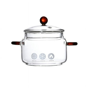 Heat Resistant Borosilicate Glass Cooking Pot with Lid, Large Soup ...