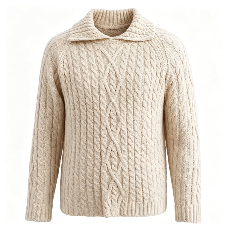ShomPort Mens Cable Knit Sweaters Long Sleeve Lapel Slim Sweater Layer ...