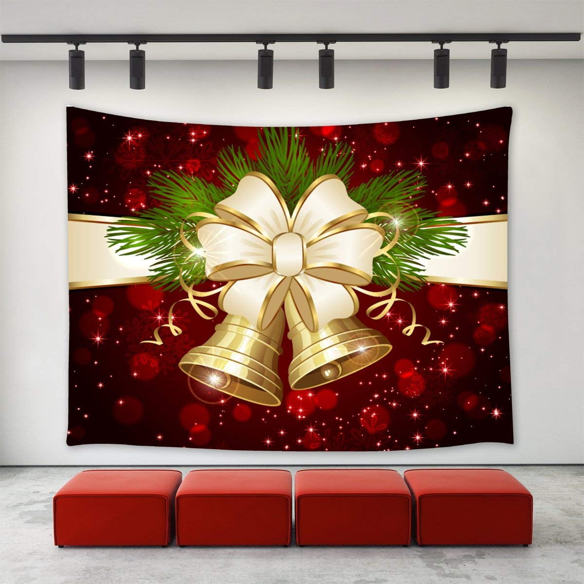 CADecor Christmas Decor Tapestry,Red Christmas Bell Bow Pattern ...