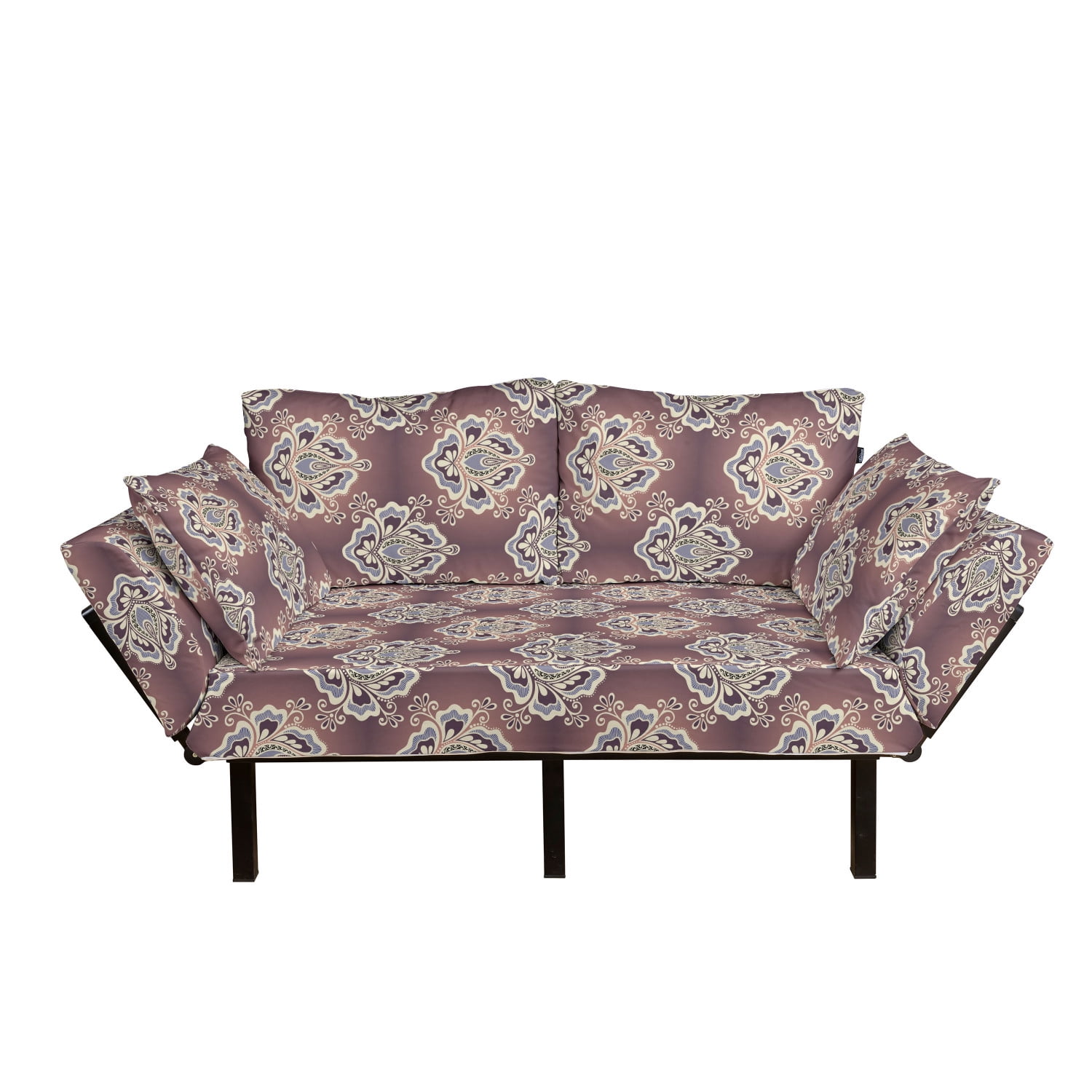 Vintage Futon Couch, Botanical Old Fashioned Motifs in Retro Colors ...