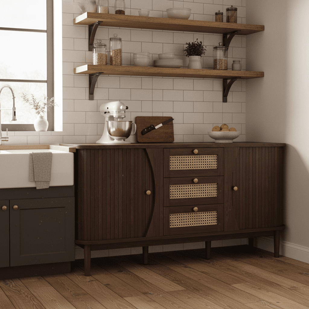 Click here for Homy Casa Rustic Walnut Side Cabinet With Wicker D... prices