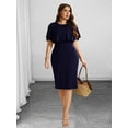 Navy Blue Plus Size Womens Ruffled Cap Sleeve Knee-Length Sheath Dress ...