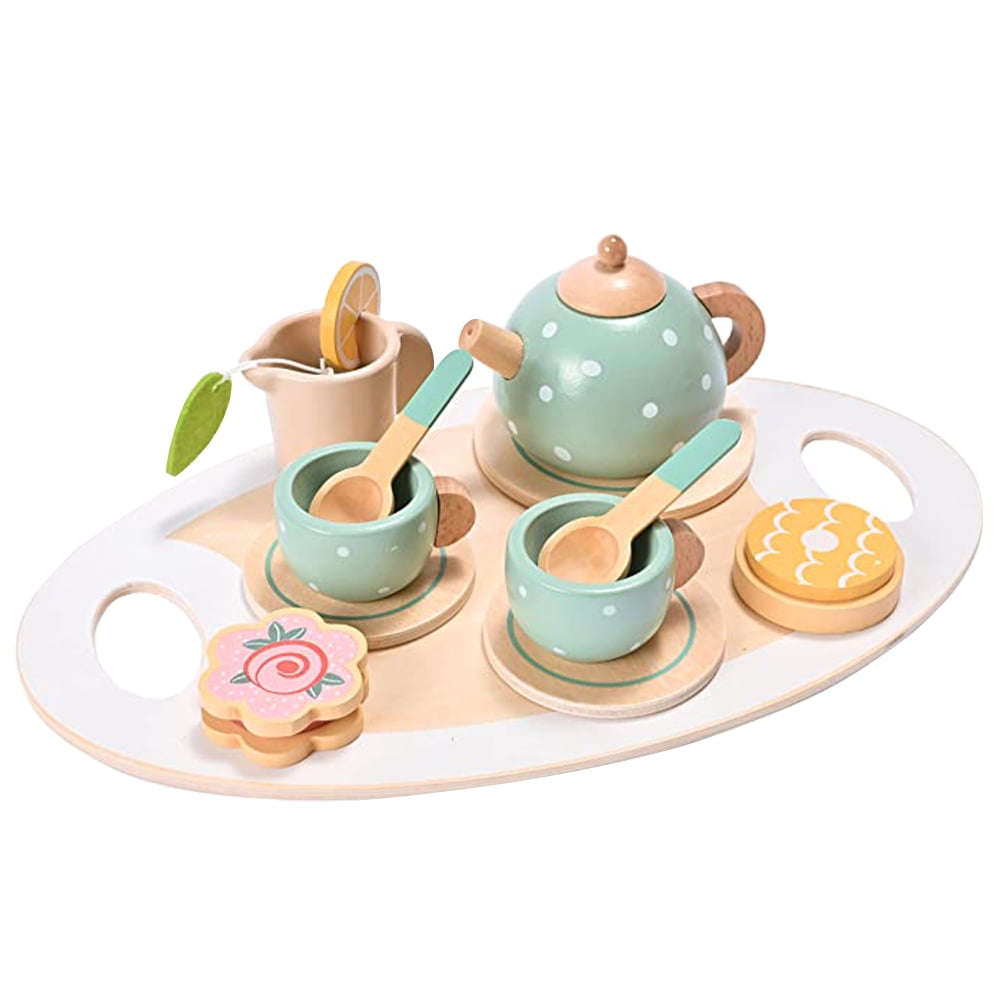 FRCOLOR wood tea set 1 Set Wooden Tea Set Toy Toddler Tea Set Plaything ...