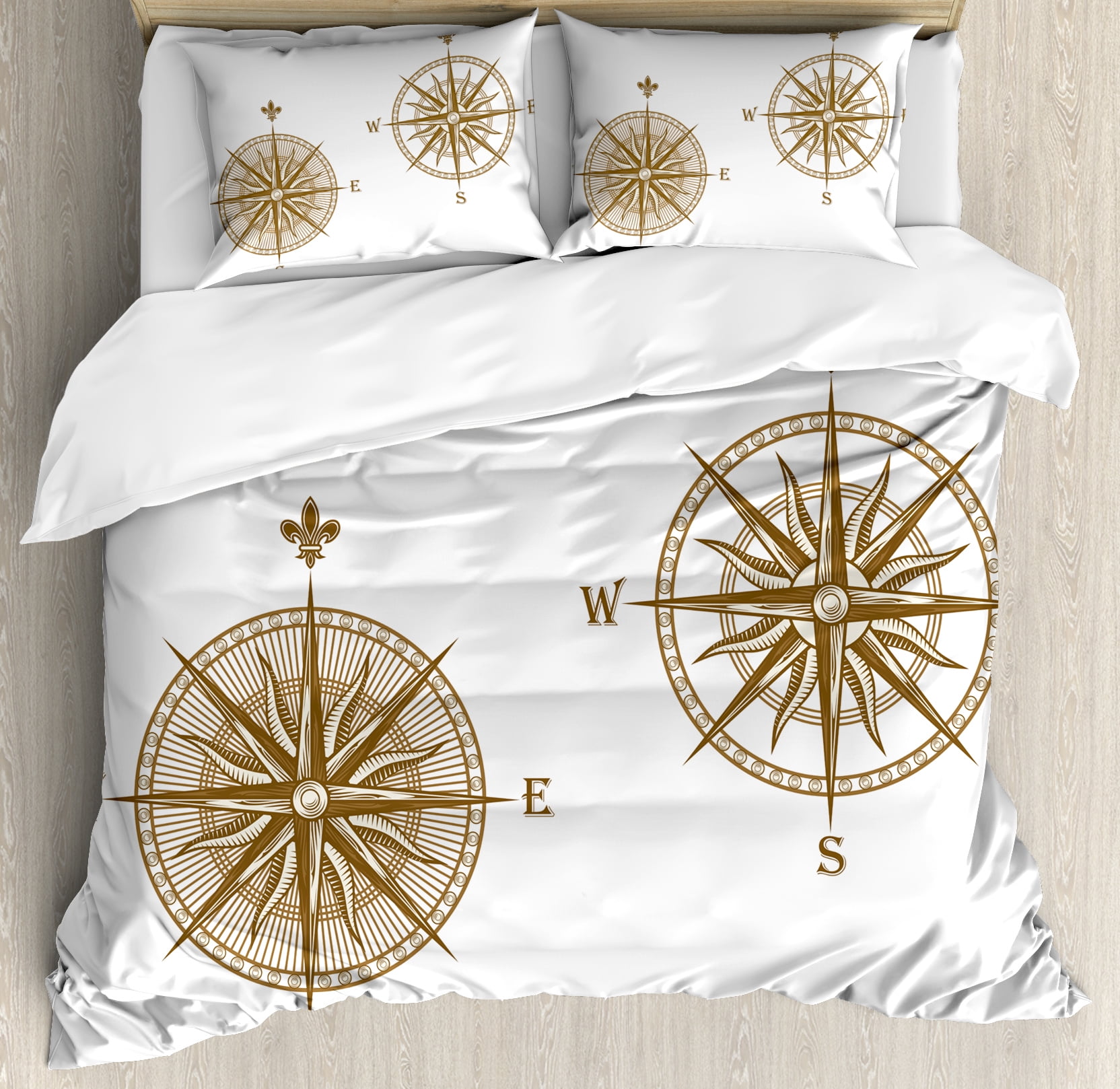 Compass Queen Size Duvet Cover Set, Ancient Shipping Windrose Design ...