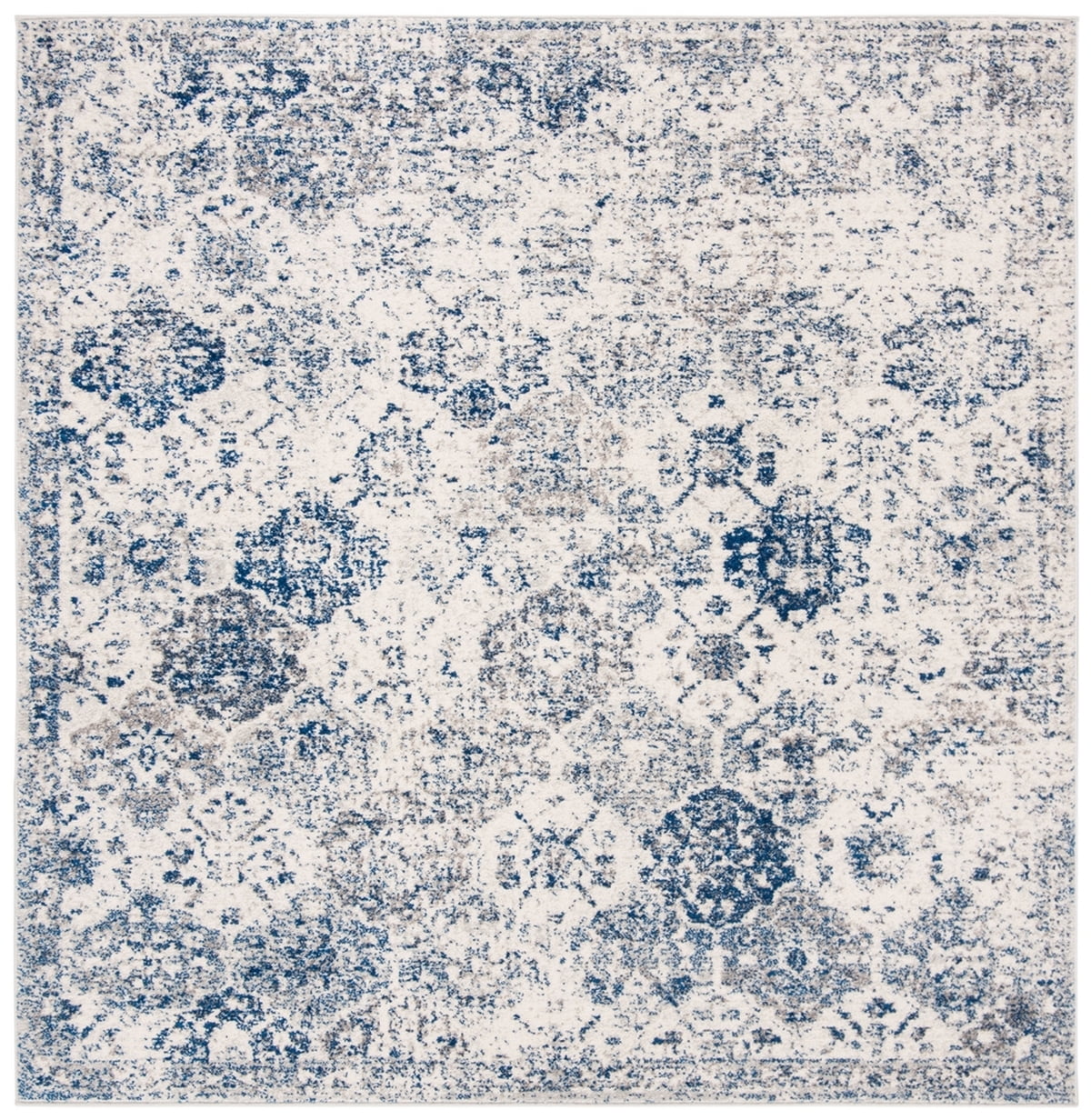 SAFAVIEH Madison Judith Distressed Area Rug, White/Royal Blue, 11' x 11 ...