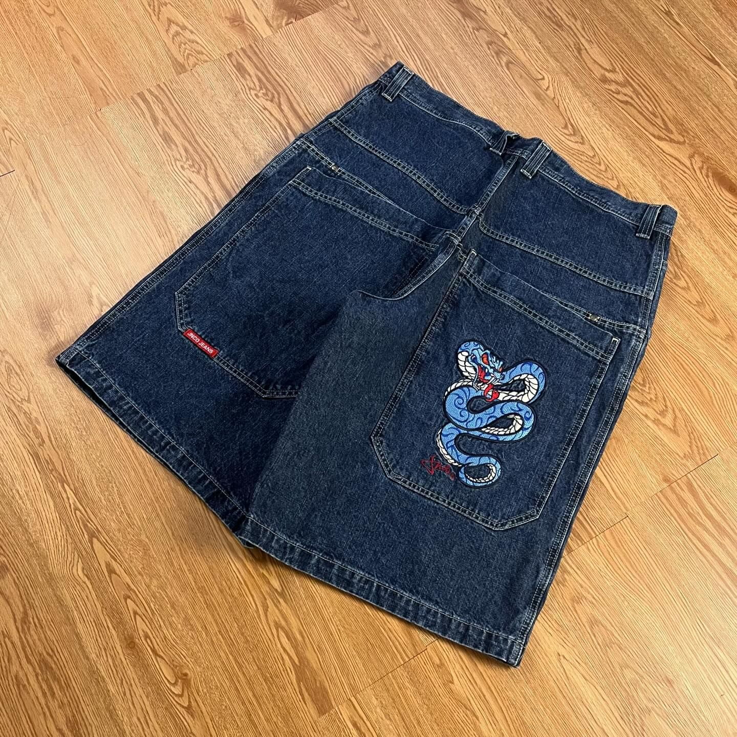 Click here for Beileda Jnco Chinese Loong Hip Hop Denim Shorts 20... prices