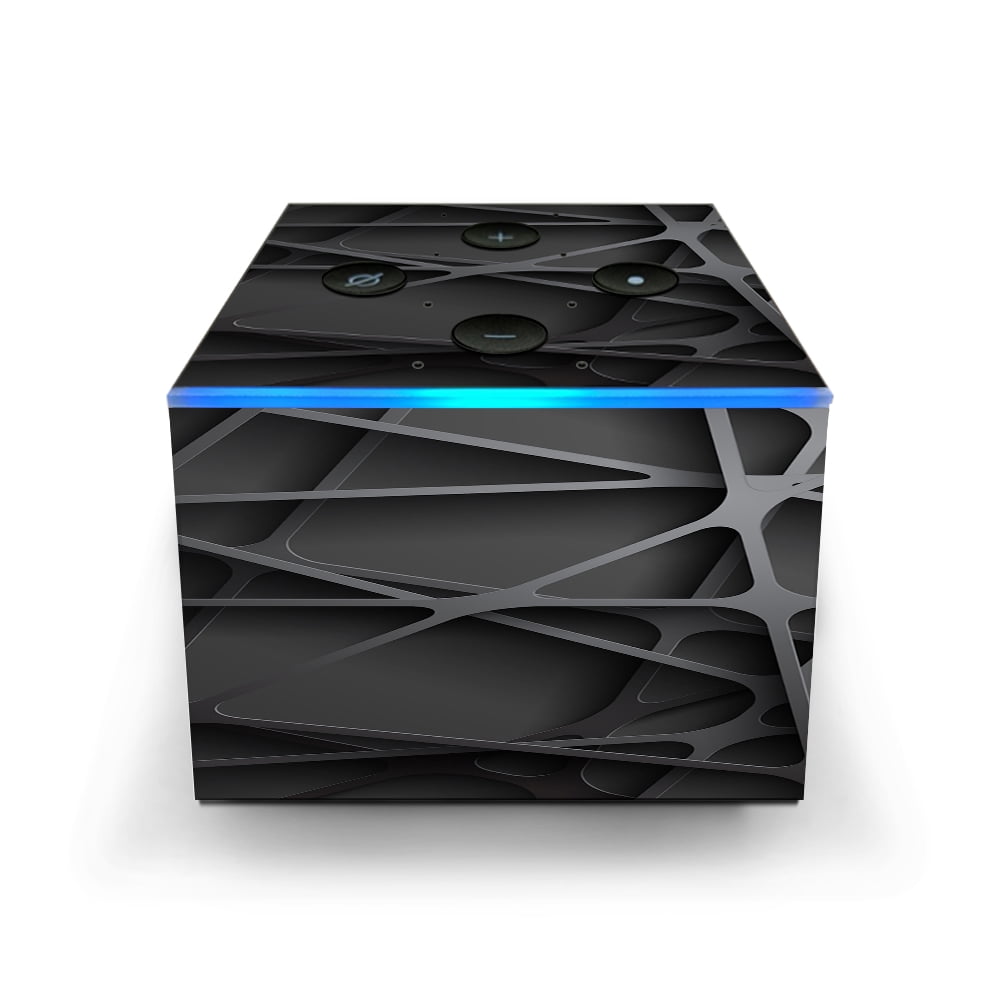 Skin Decal for Amazon Fire TV CUBE + REMOTE / Black Metal Web Panels ...