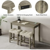 3-Piece Counter High Bar Table Set with Socket and 2 Fabric Padded Bar ...