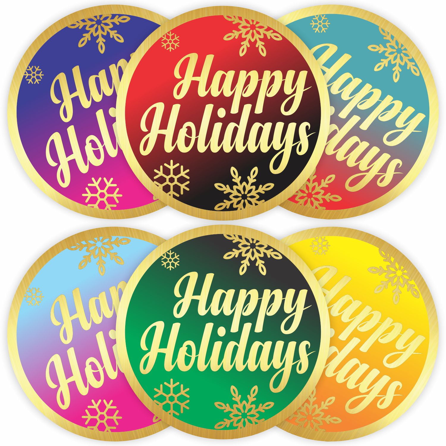 Happy Holidays Stickers - (Pack of 120) 2" Large Round Gold Foil ...