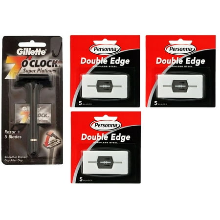 Gillette 7 O'Clock Super Platinum Safety Razor w/ 5 Blades + Personna ...