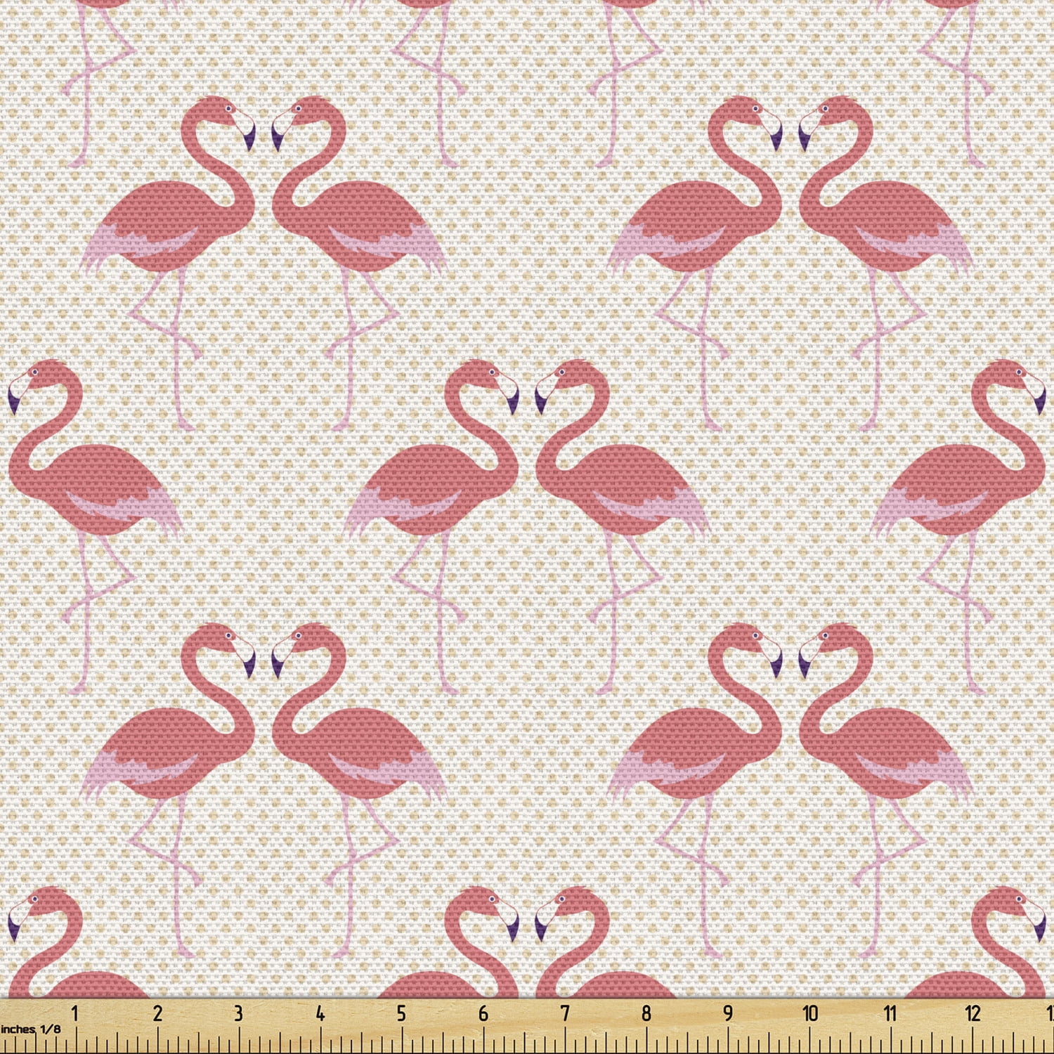 Flamingo Fabric by the Yard, Retro Style Little Polka Dots Flamingo ...