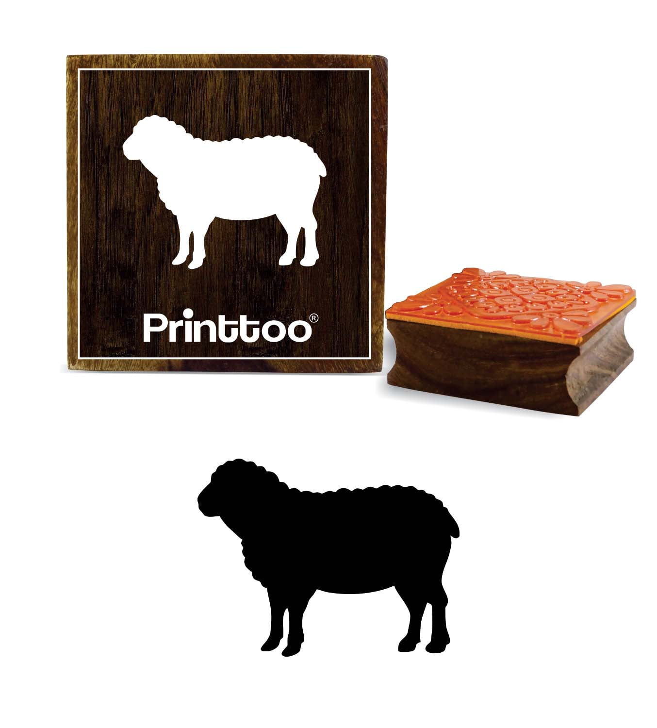 Printtoo Sheep Design Square Brown Wooden Rubber Stamp Diary Card Print ...