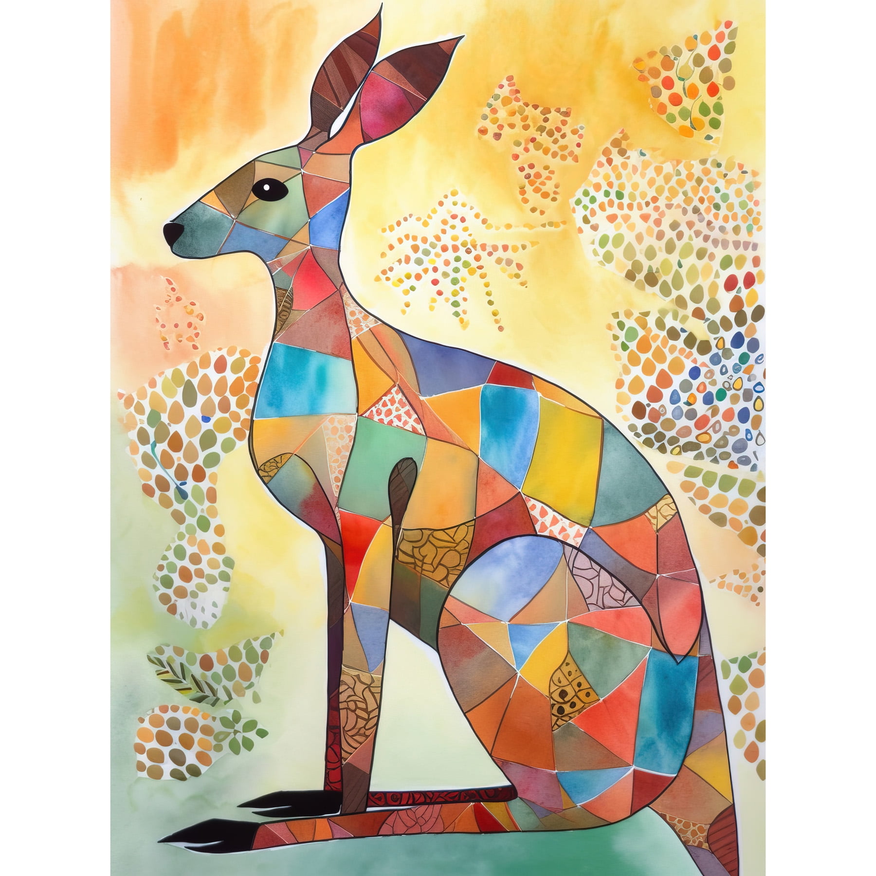 Multicoloured Kangaroo Folk Art Watercolour Painting Unframed Wall Art ...