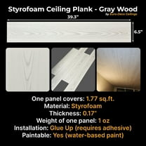 DIY Glue Up Ceiling Panels / Planks / Tiles - 39.3" x 6.5", Gray Wood ...