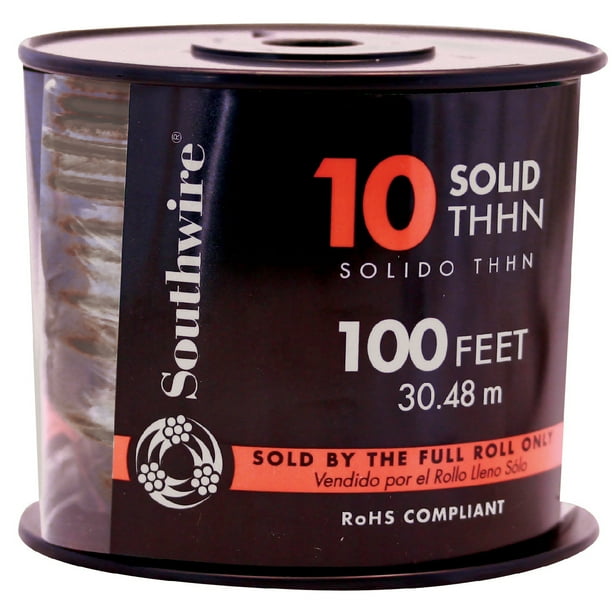 Southwire 11595608 100' 10 Gauge Solid Black Thhn Wire - Walmart.com ...
