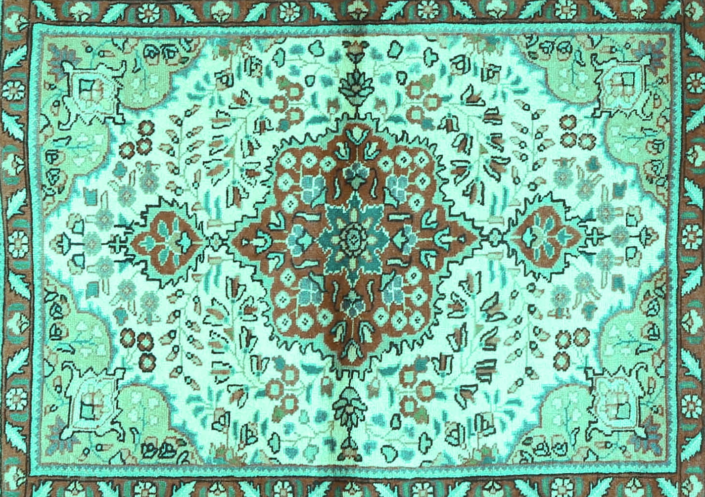 Ahgly Company Indoor Rectangle Persian Turquoise Blue Traditional Area ...