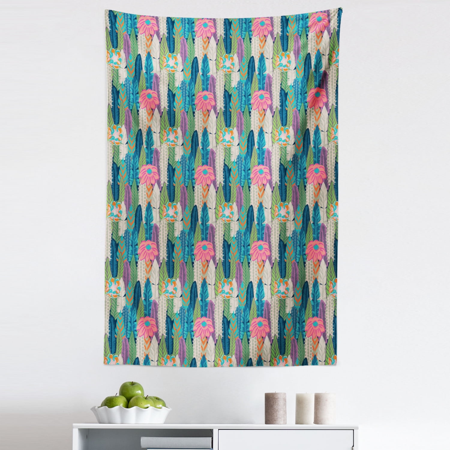 Cactus Tapestry, Pastel Succulents Flowers with Exotic Branches Palm ...