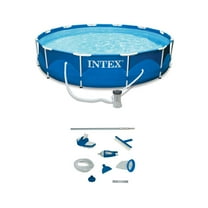 INTEX Easy Set Up 12 x 30 Metal Frame Outdoor Swimming Pool with 530 ...