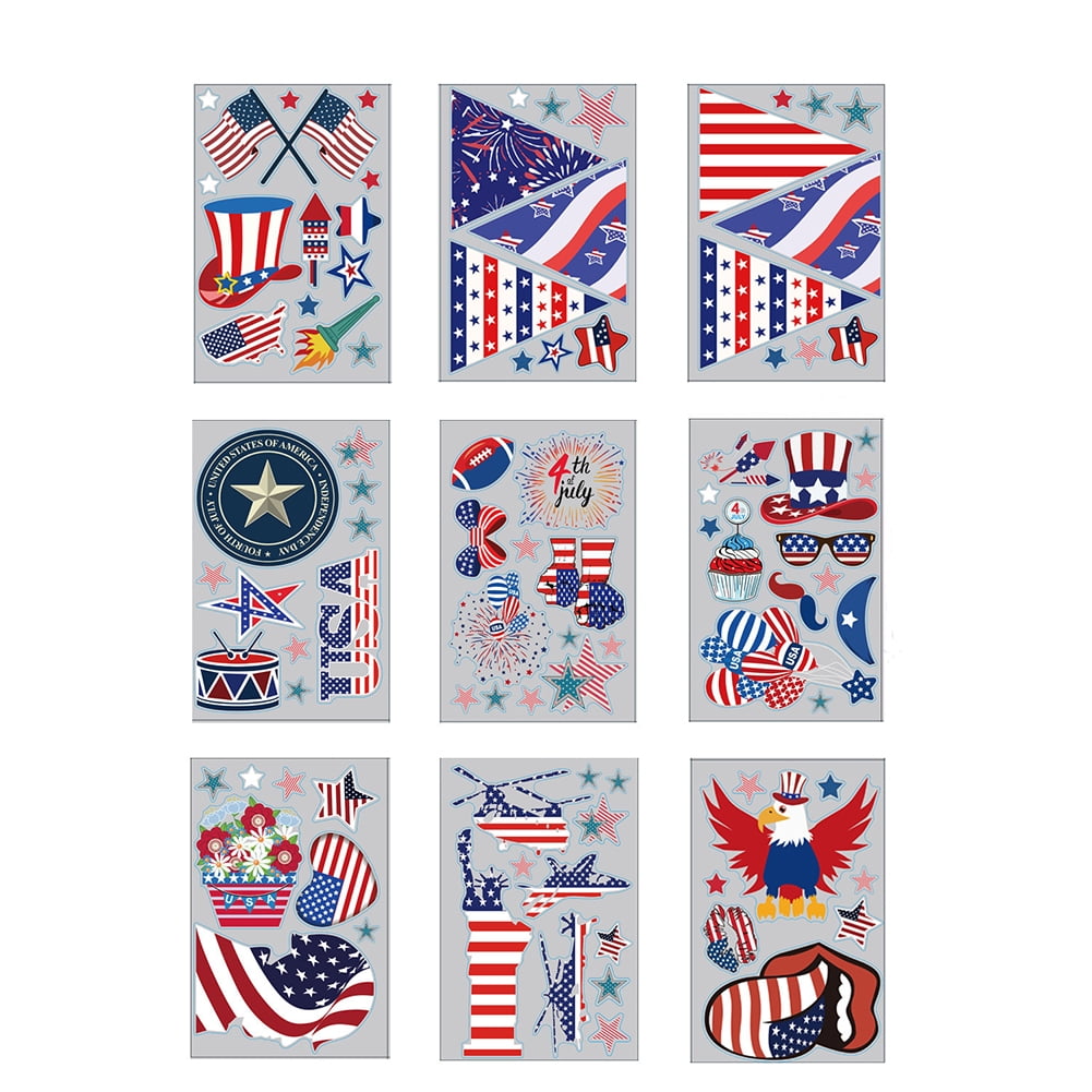 EastVita 9 Pcs/set Wall Sticker Pvc American Independence Day Stickers ...