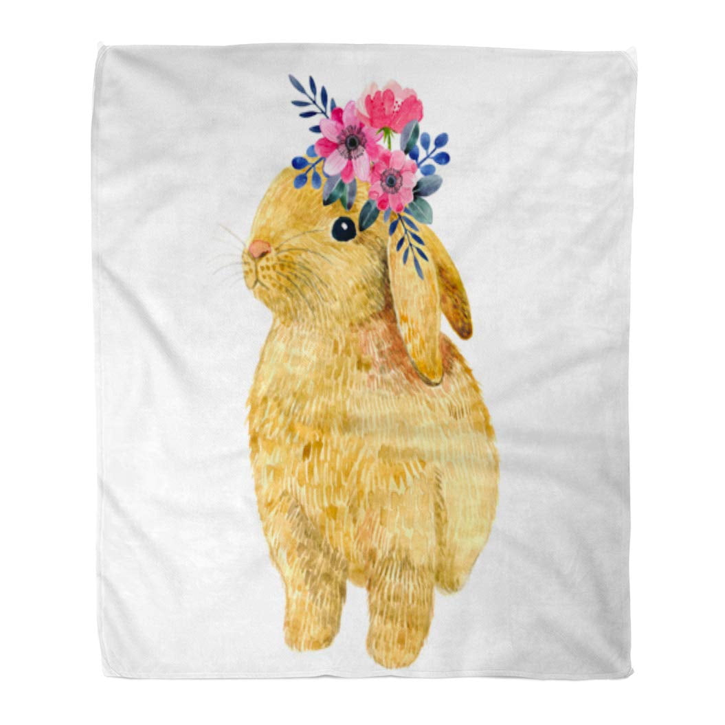 ASHLEIGH Throw Blanket Warm Cozy Print Flannel Watercolor Little Bunny ...