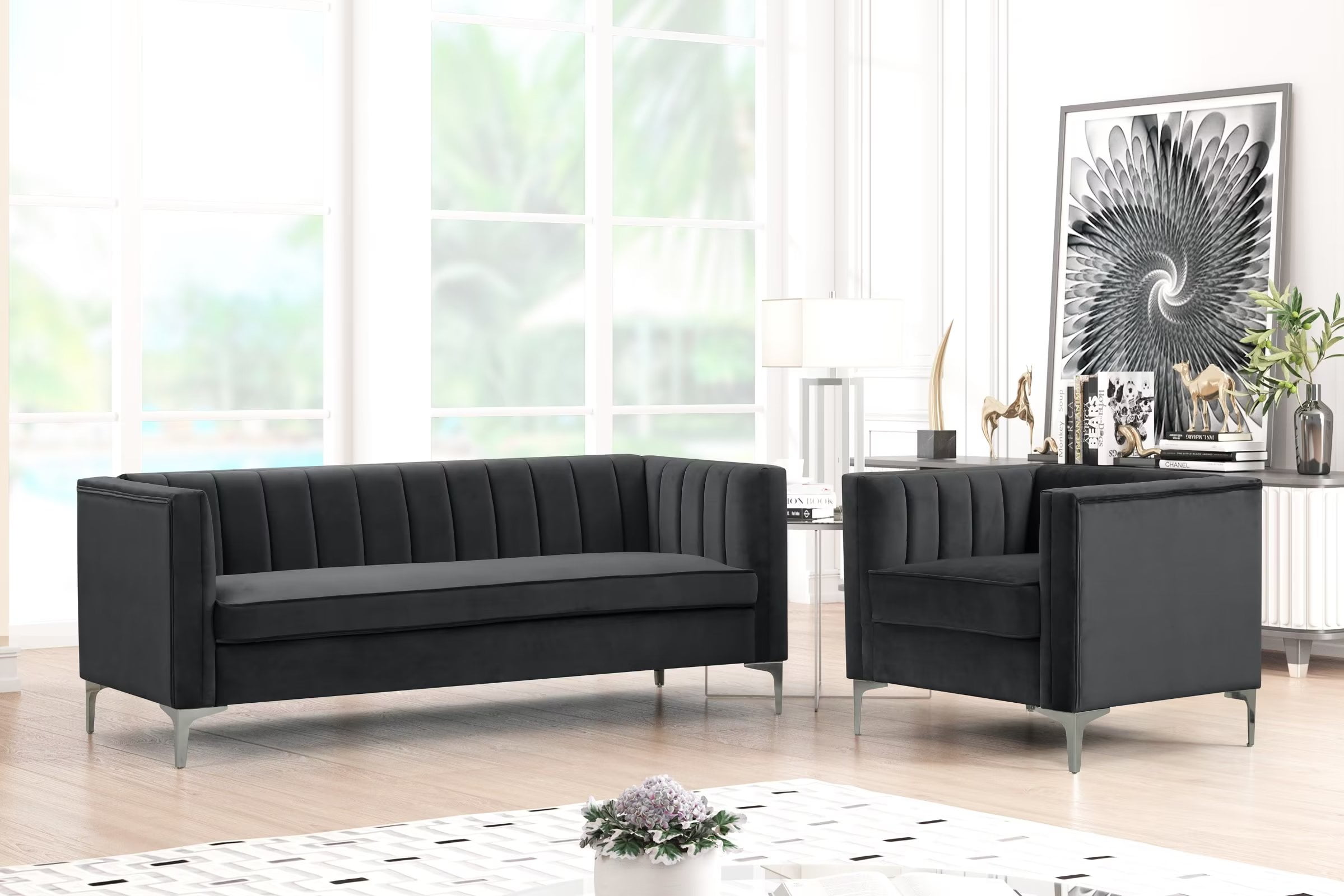 Morden Fort Contemporary Living Room Set Velvet Upholstered Accent ...