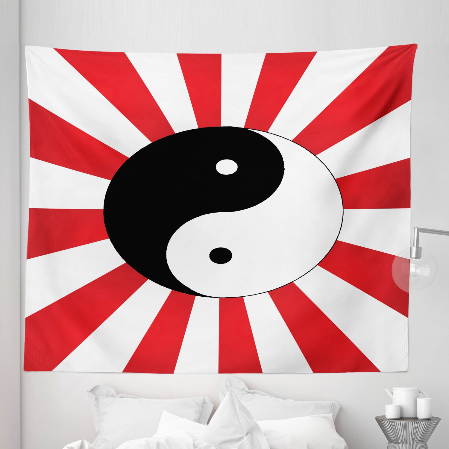 Ying Yang Tapestry, Traditional Themed Ying Yang on Chinese Rising Sun ...