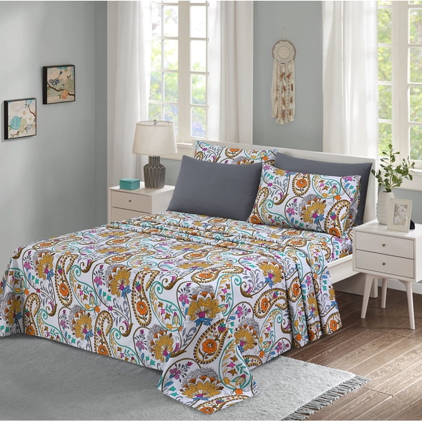 Luxior Collection 100% Cotton 6 Pcs Bed Sheets Set, 144TC, Deep Pocket ...