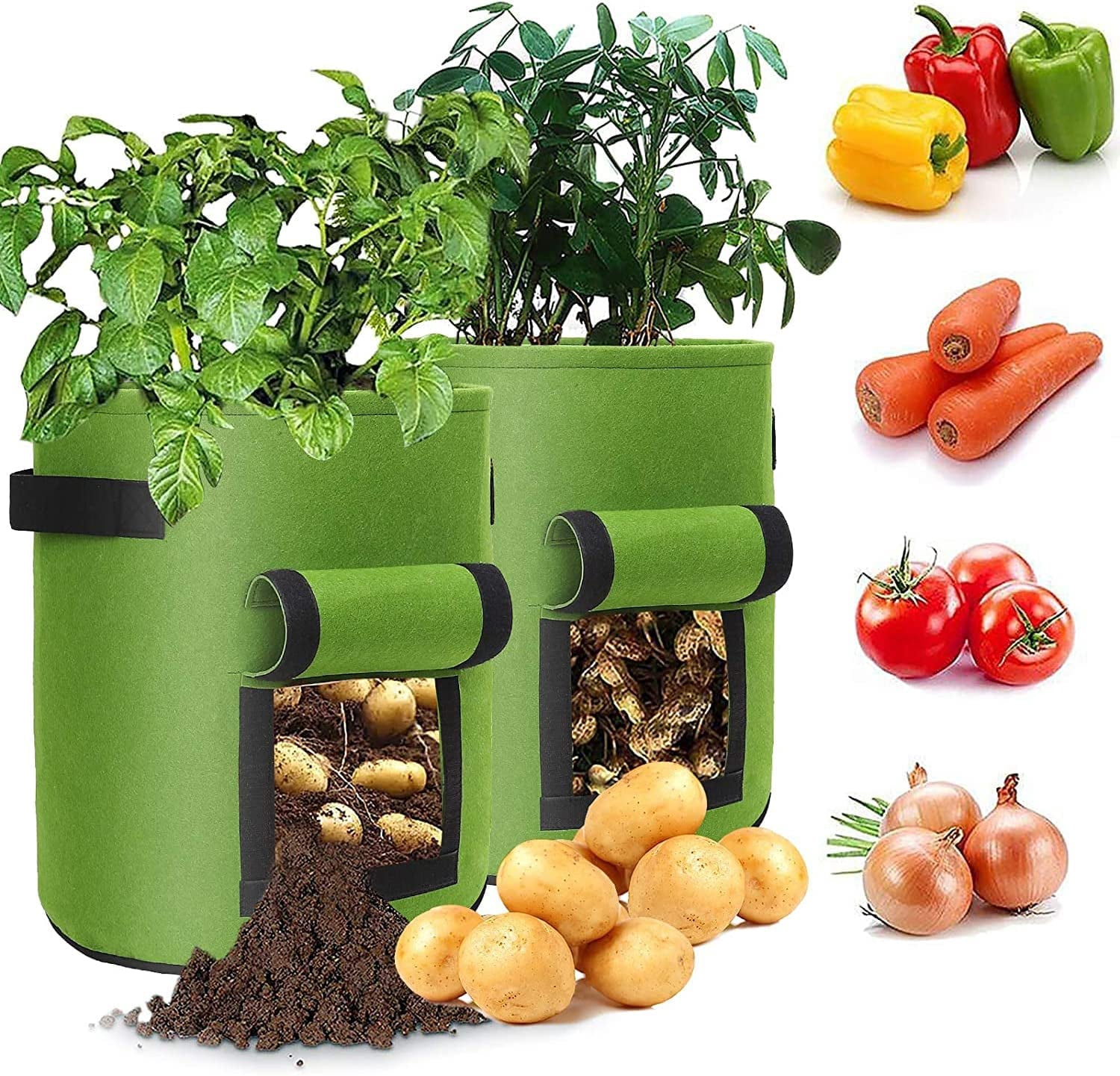 SEISSO 2 Pack 10 Gallon Grow Bags, Garden Heavy Duty Planter Bags ...